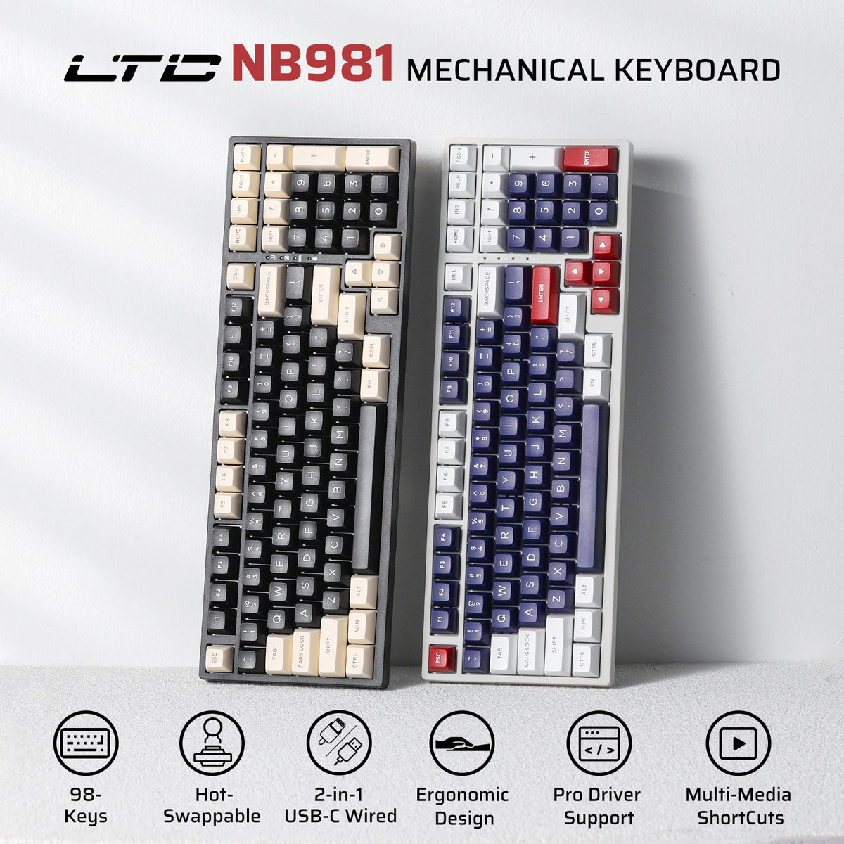 LTC NB981 Nimbleback 98 Keys Wired Mechanical Keyboard, Red Switch
