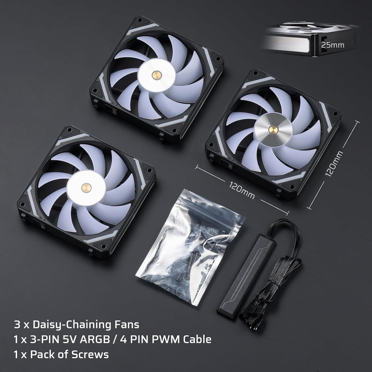 3 Pin 5V ARGB/ 4 Pin PWM Cable For LTC CF-121D 120mm PC Case Fan