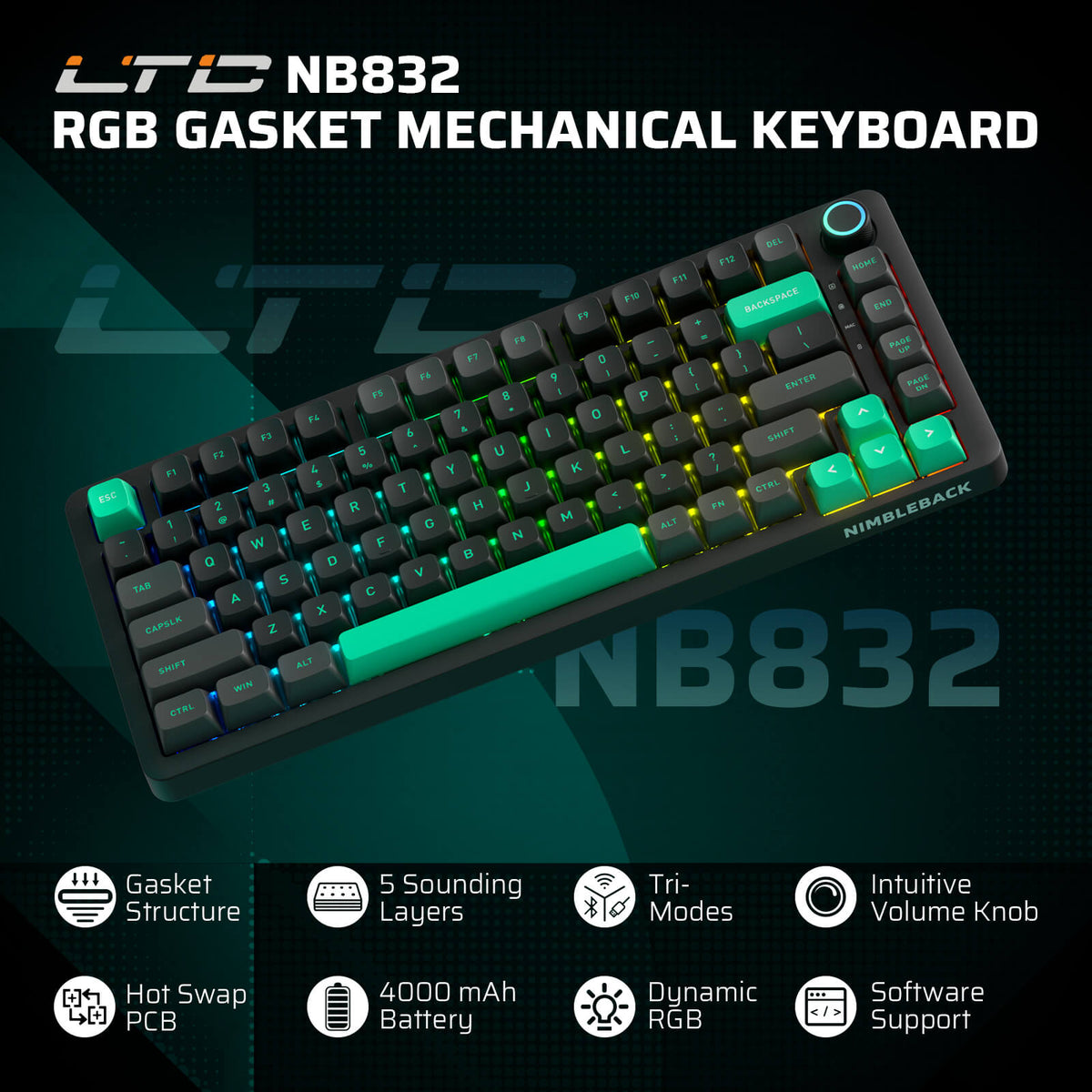 LTC Nimbleback NB832 Wireless 75% Gasket Mechanical Keyboard – ltc-shop