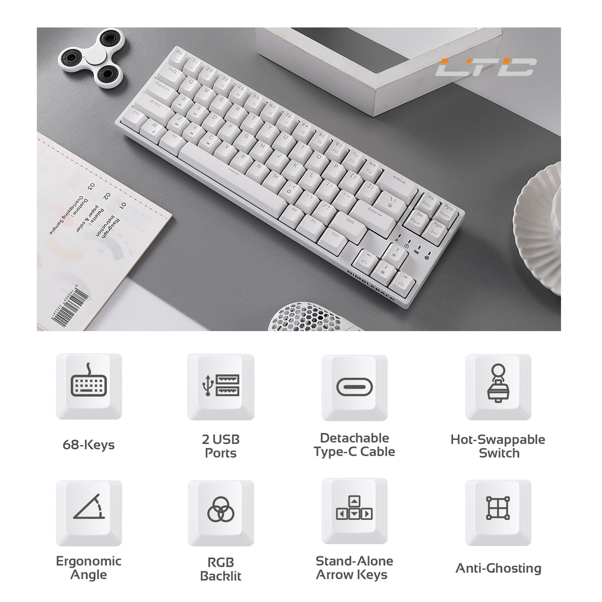 LTC NB681 Nimbleback Wired Mechanical Keyboard, 68 Keys
